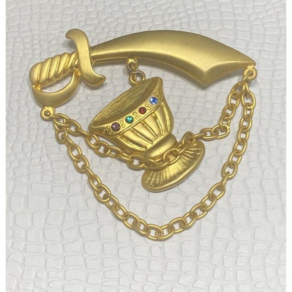 Estate | Jewelry | Vintage Shiny Gold Tone Pirate Sword Rhinestone ...